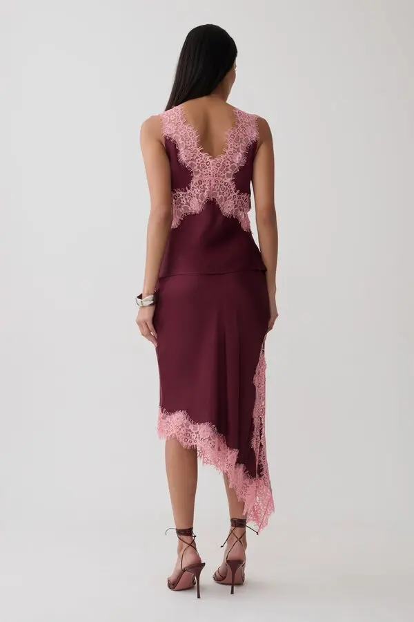 Meshki Amber Satin And Lace Midi Skirt