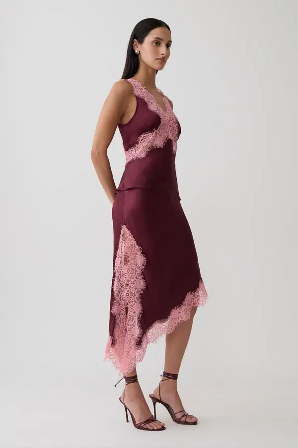 Meshki Amber Satin And Lace Midi Skirt