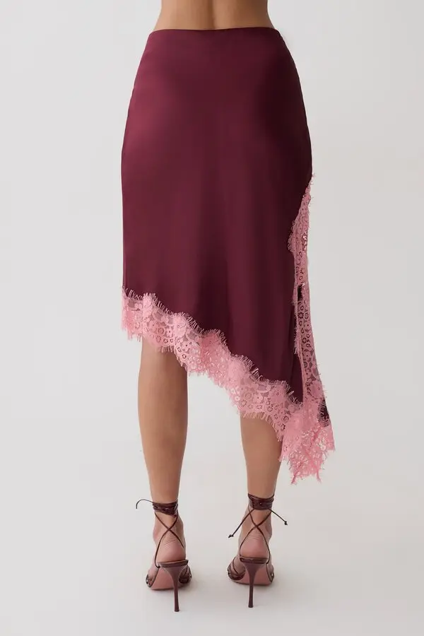 Meshki Amber Satin And Lace Midi Skirt