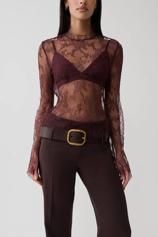 Meshki Alizette High Neck Long Sleeve Lace Top
