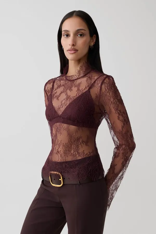 Meshki Alizette High Neck Long Sleeve Lace Top