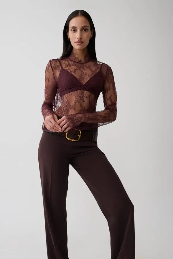 Meshki Alizette High Neck Long Sleeve Lace Top