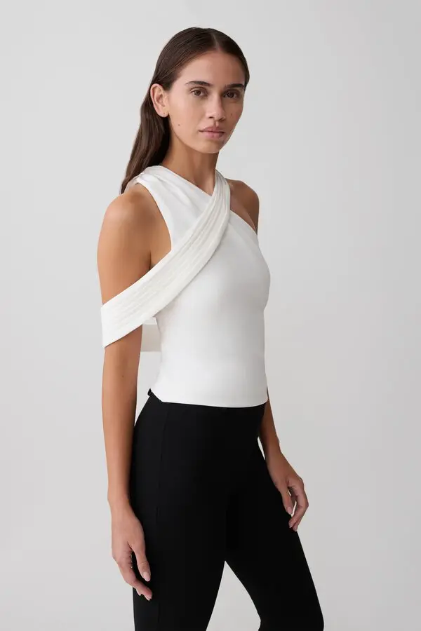 Meshki Sable Crossover Crepe Halter Top