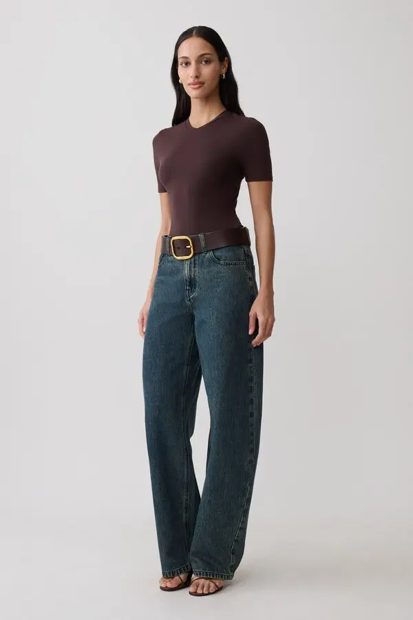 Meshki Janelle High V Neck Short Sleeve Top