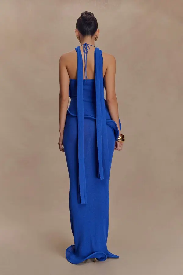 Meshki Caprice Halter Knit Maxi Dress - Cobalt