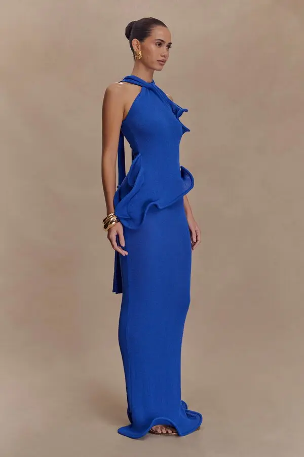 Meshki Caprice Halter Knit Maxi Dress - Cobalt