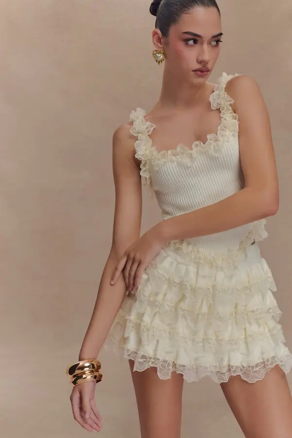 Meshki Margaret Lace Ruffle Mini Skort