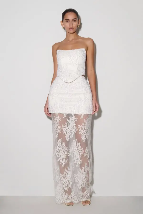 Meshki Camille Beaded Satin And Lace Corset Top