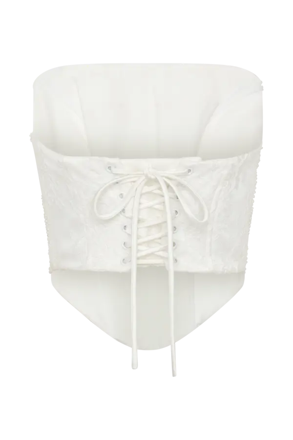 Meshki Camille Beaded Satin And Lace Corset Top