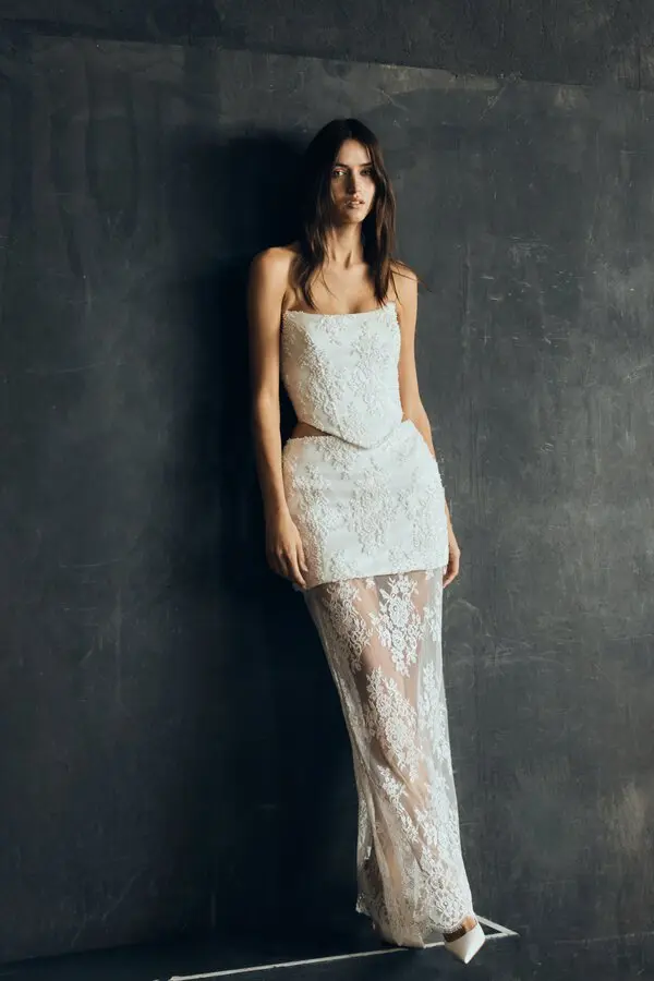 Meshki Camille Beaded Satin And Lace Maxi Skirt