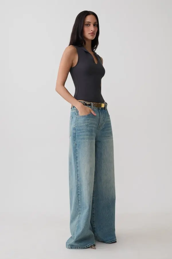 Meshki Myrtle Ribbed Sleeveless Lapel Top