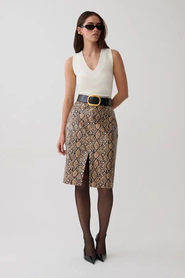 Meshki Alexis Faux Leather Midi Skirt