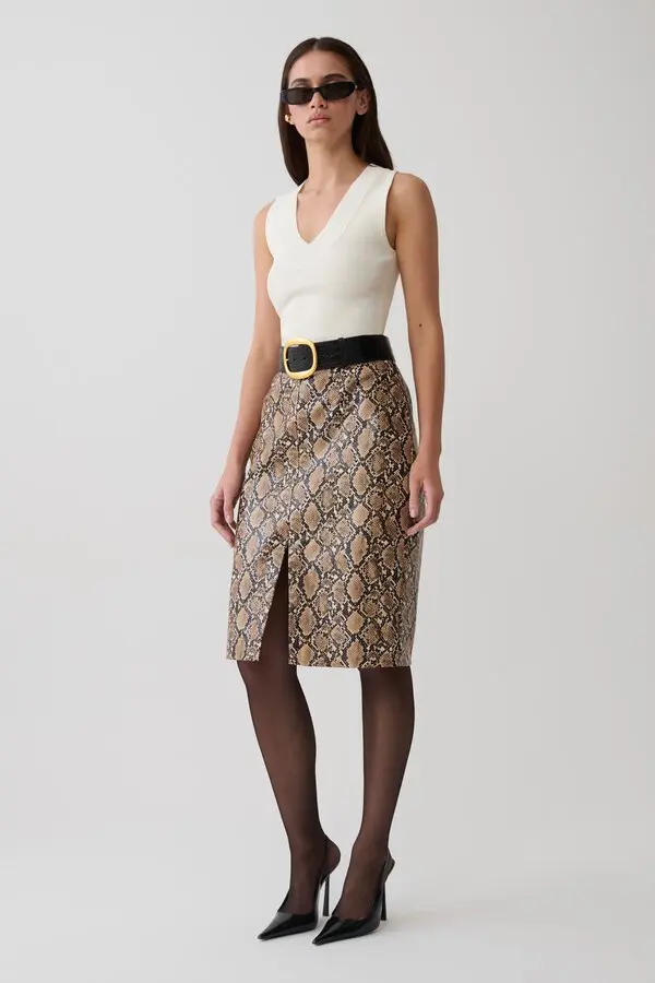 Meshki Alexis Faux Leather Midi Skirt