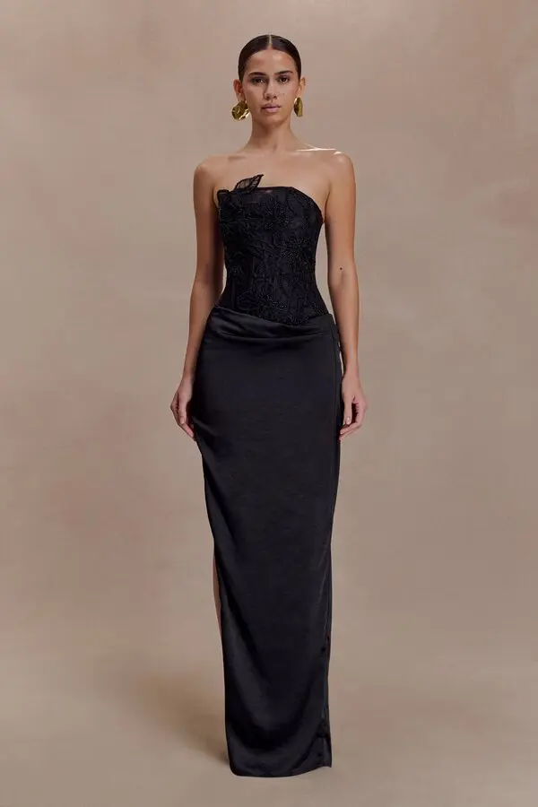 Meshki Asha Floral Mesh And Satin Maxi Dress - Black