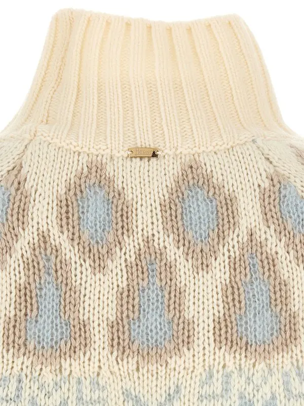 Herno Wool And Cashmere Sweater With Intarsia - Cream