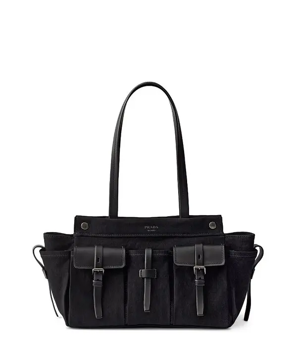 Prada Route Large Canvas And Leather Tote Bag
