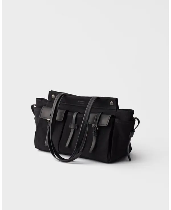 Prada Route Large Canvas And Leather Tote Bag