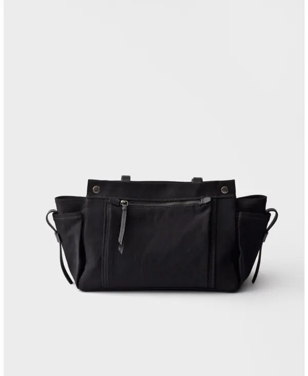 Prada Route Large Canvas And Leather Tote Bag