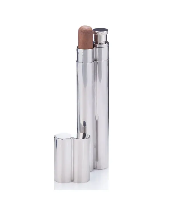 VISKI Cigar Holder And Flask In Stainless Steel
