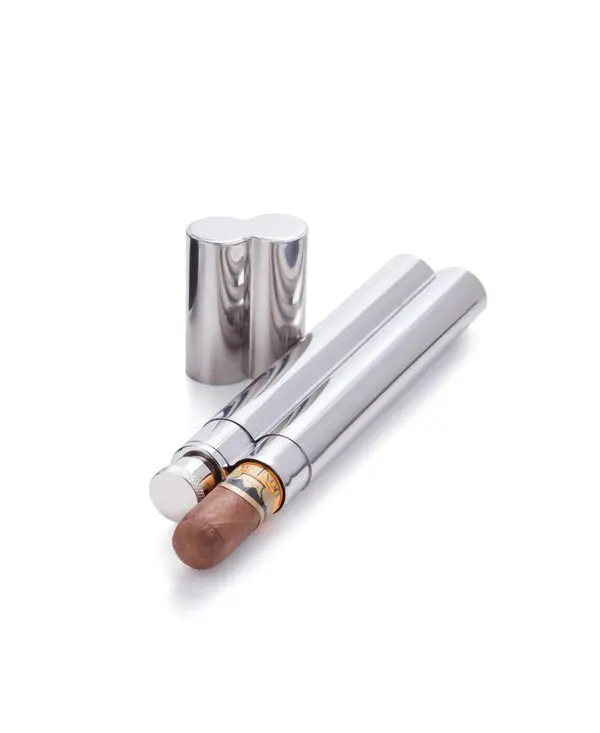 VISKI Cigar Holder And Flask In Stainless Steel