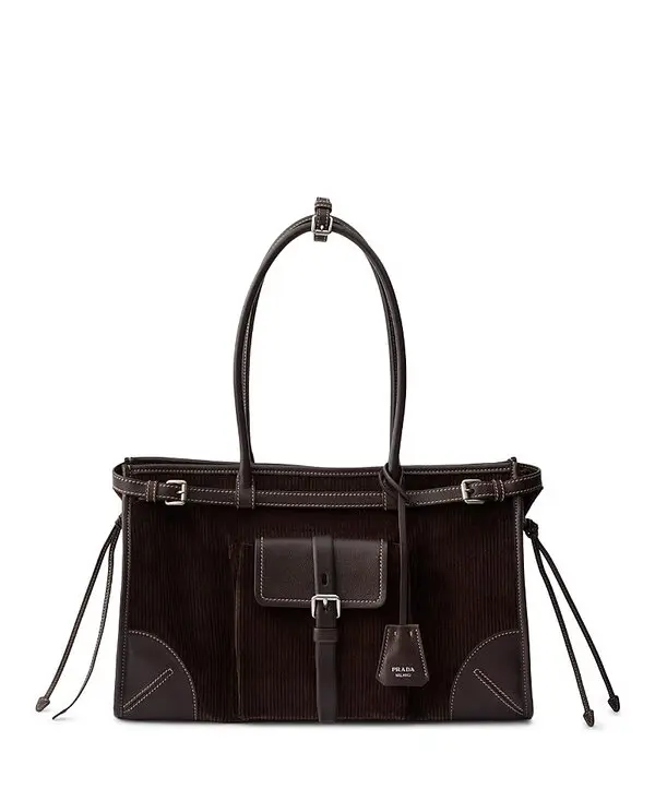 Prada Bonnie Large Corduroy And Leather Handbag