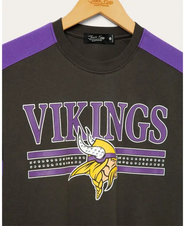 Junk Food Clothing Minnesota Vikings Striped Bling Crop Tee