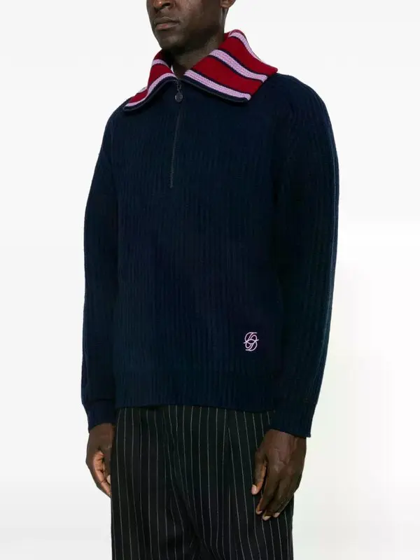 Drole De Monsieur Striped-collar Quarter-zip Sweater
