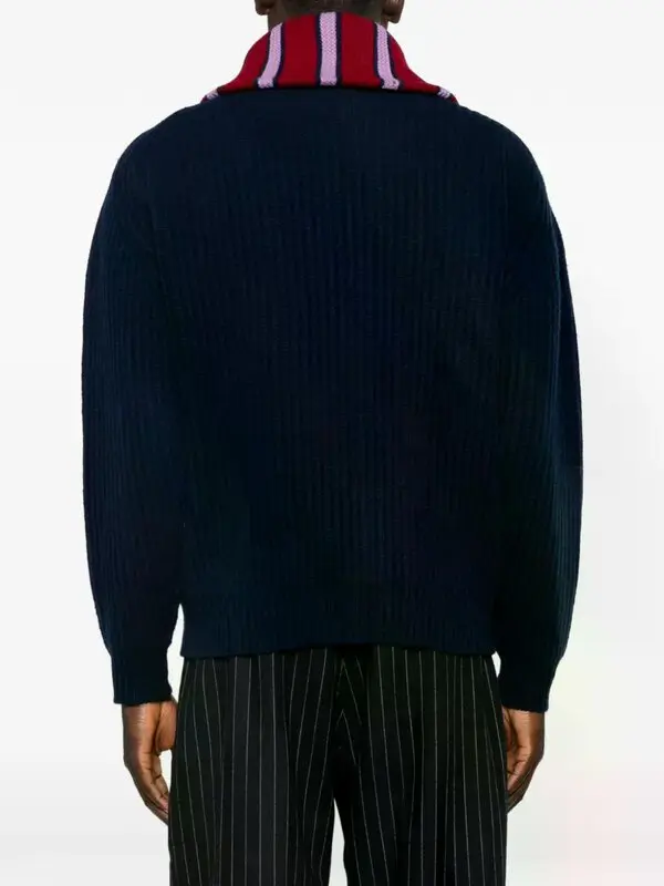 Drole De Monsieur Striped-collar Quarter-zip Sweater