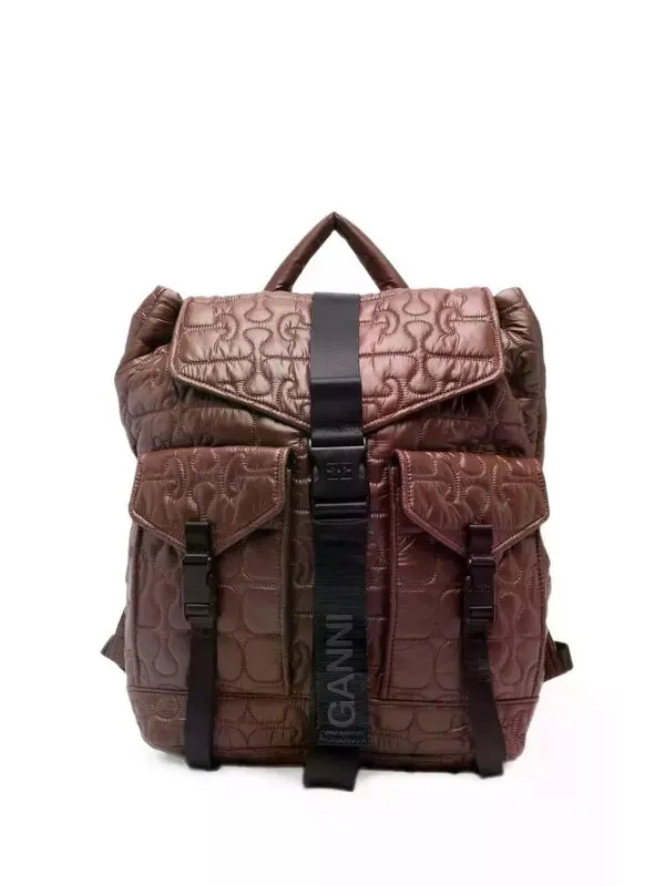 GANNI Quilted Re-tech Backpack - Brown