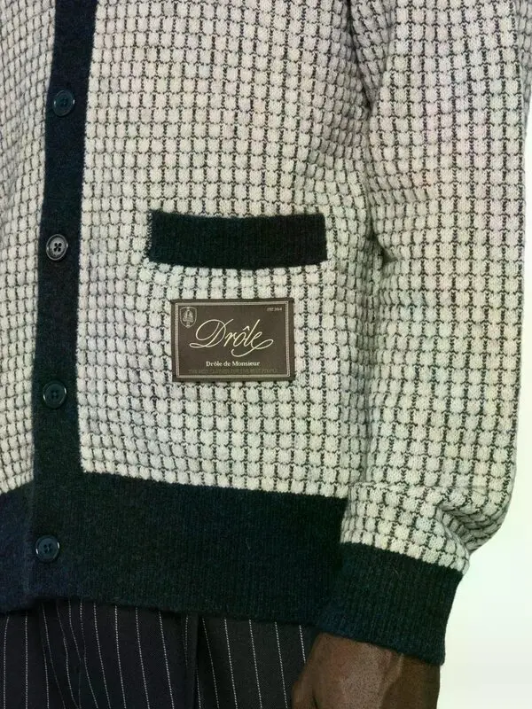 Drole De Monsieur Waffle-knit Logo-patch Cardigan