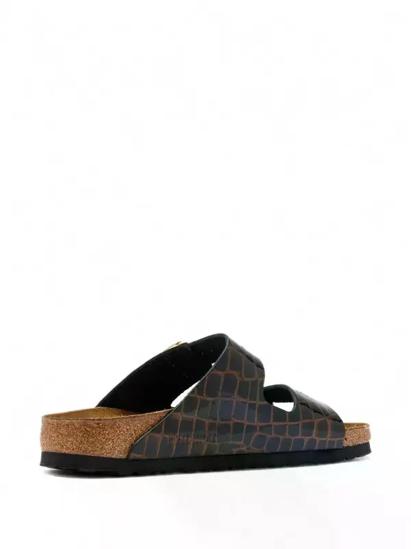 BIRKENSTOCK Arizona Crocodile-effect Leather Sandals - Black