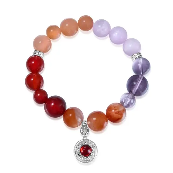 AUROZIA Five Elements Fire Sterling Garnet The Sun Firebird Pendant Crystal Bracelet - Silver