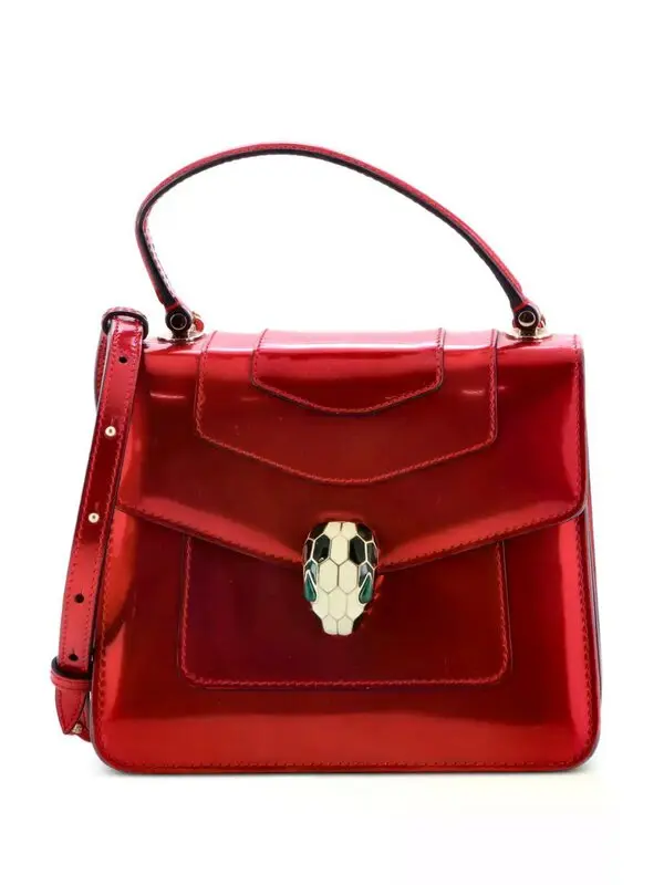 BVLGARI Serpenti Top Handle Bag Patent Small Satchel - Red