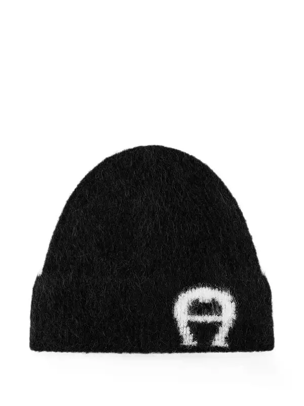 AIGNER Logo-intarsia Brushed-knit Beanie Hat