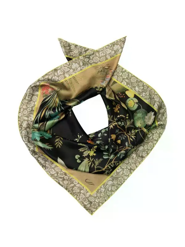 ELIZABETTA Fantasia Botanical-print Scarf - Black