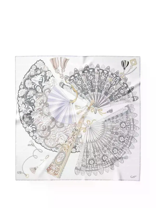 ELIZABETTA Venetian Fan Silk Scarf - Grey