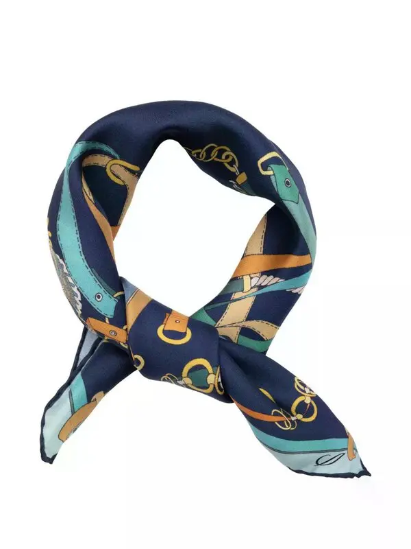 ELIZABETTA Camilla Equestrian-print Silk Bandana - Blue