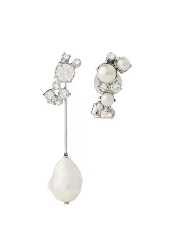 Givenchy Crystal Pearl Asymmetric Earrings In Metal, Crystals And Pearls - Silver