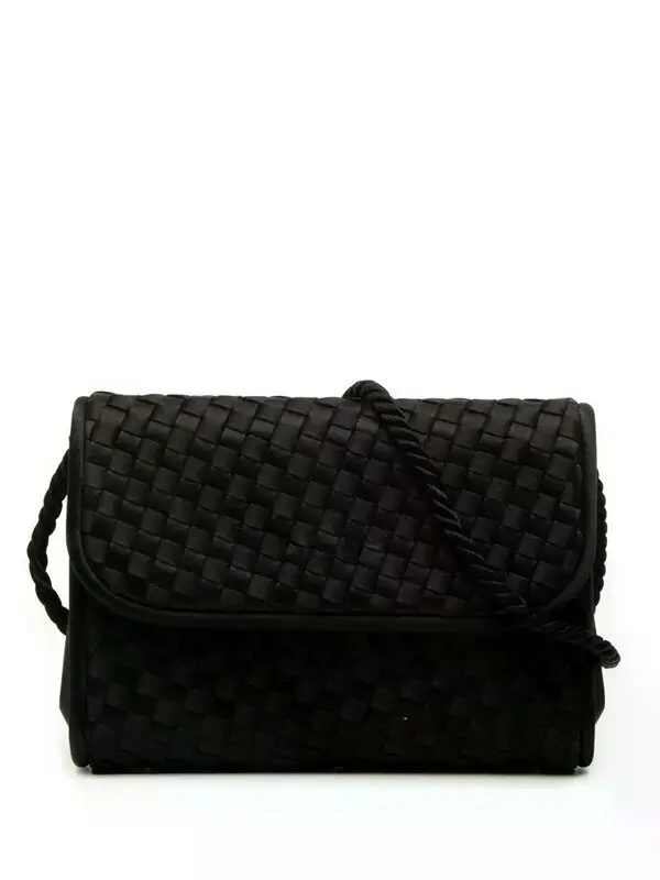 Bottega Veneta 20th Century Satin Intrecciato Flap Crossbody Bag - Black