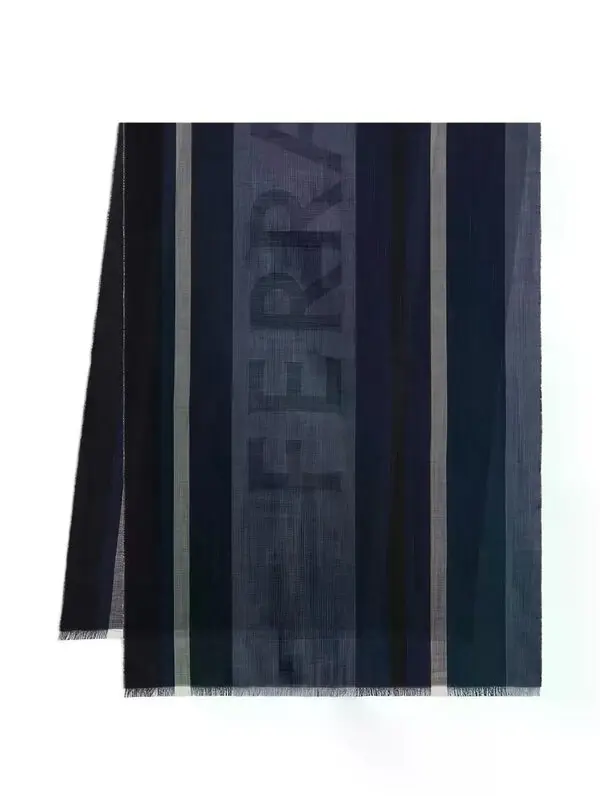 FERRAGAMO Logo-print Striped Scarf - Blue