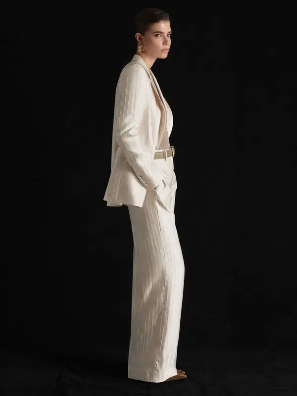 ATELIER Satin Pinstripe Wide-leg Trousers
