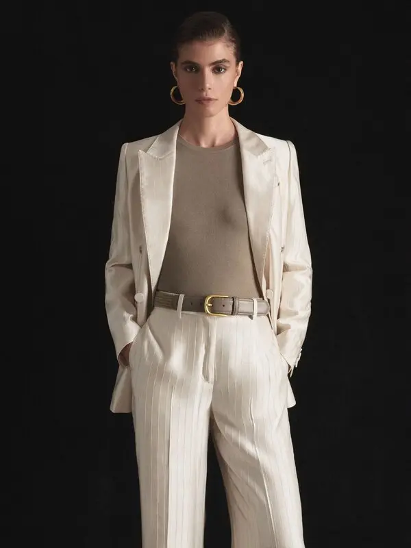 ATELIER Satin Pinstripe Wide-leg Trousers