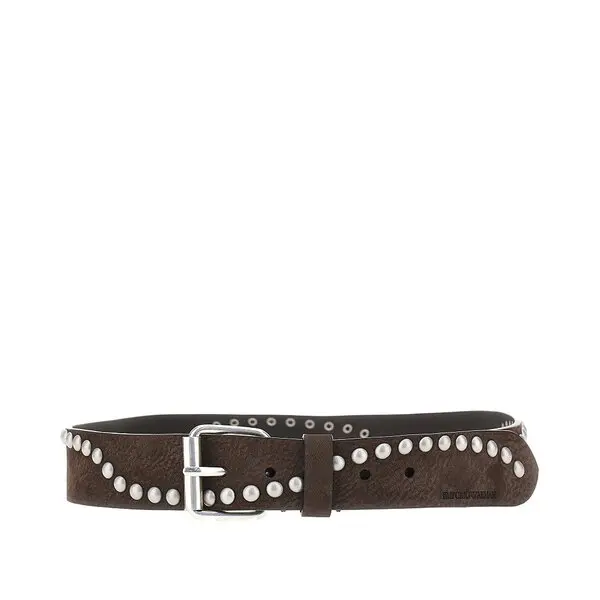 Emporio Armani Studded Suede Leather Belt - Brown