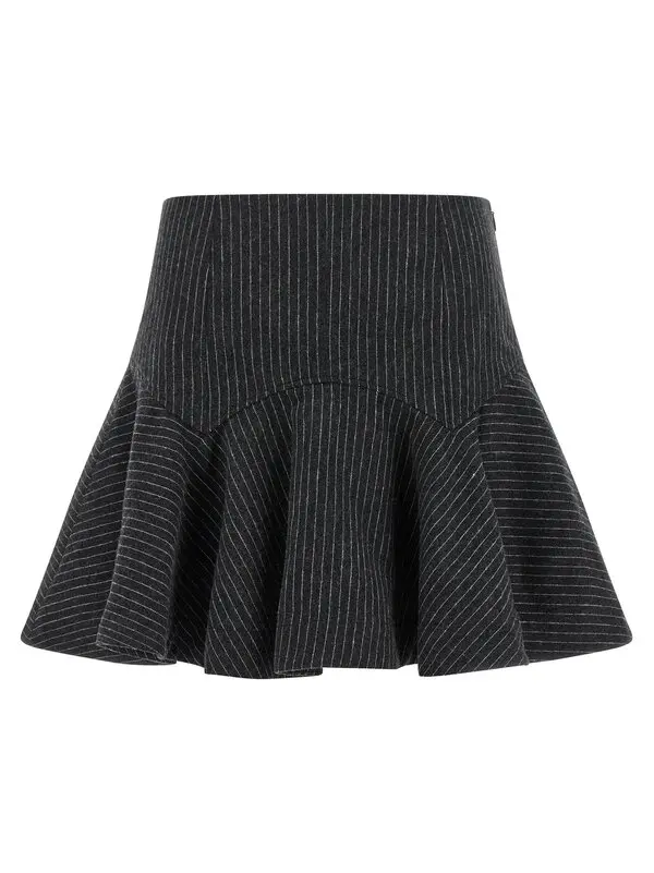 GANNI Pinstriped Flannel Skirt - Gray