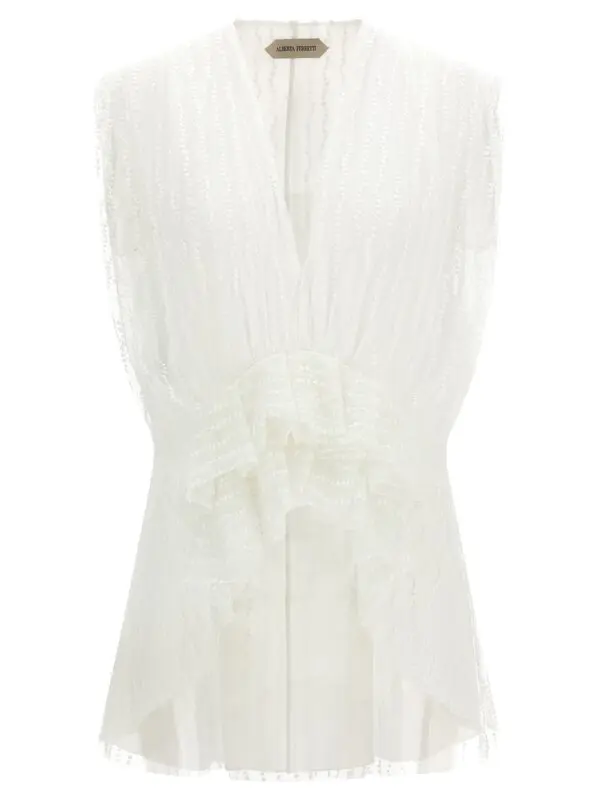 Alberta Ferretti Asymmetrical Tulle Top - White