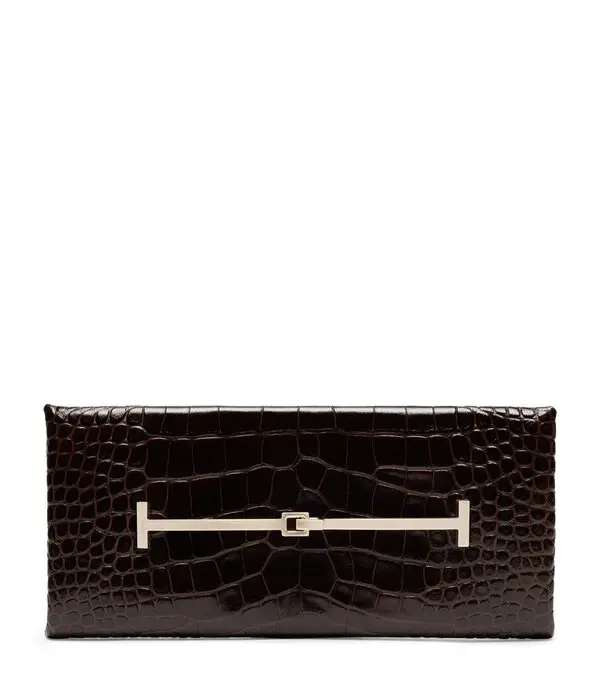 TOM FORD Croc-embossed Leather Clutch Bag - Brown
