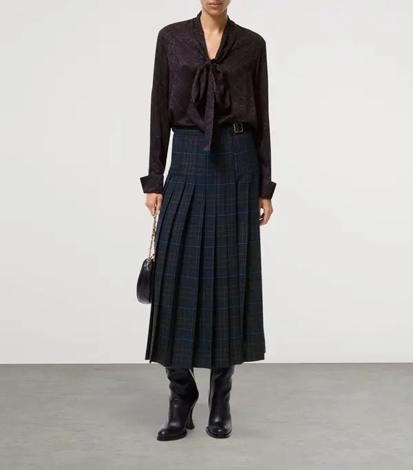 Burberry Check Pleated Midi Skirt
