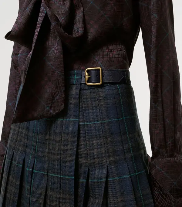 Burberry Check Pleated Midi Skirt