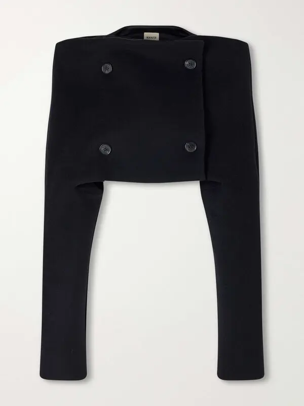 Khaite Collarless Cropped Double-breasted Wool-crepe Blazer