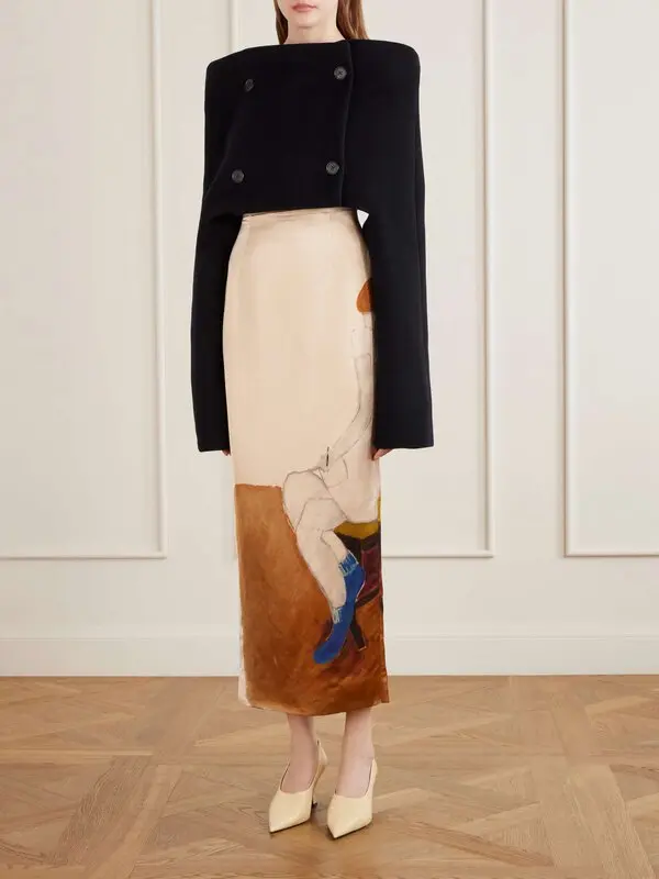 Khaite Collarless Cropped Double-breasted Wool-crepe Blazer